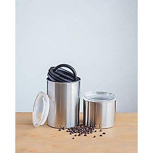 Airscape Stainless Steel Coffee Canister | Food Storage Container | Patented Airtight Lid | Push Out Excess Air Preserve Food Freshness (Medium, Brushed Steel)