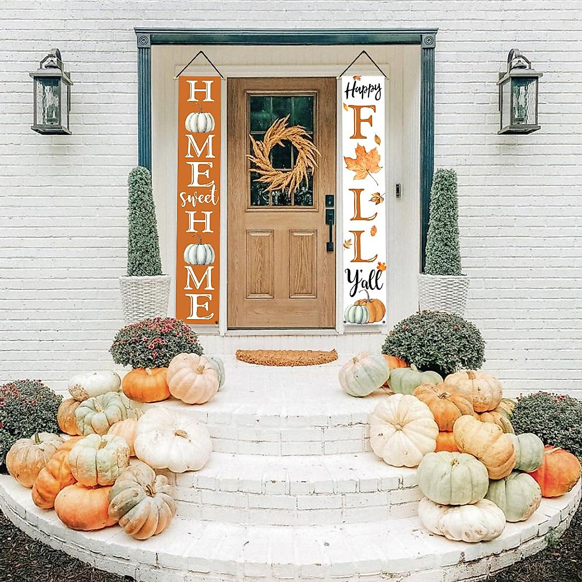 CROWNED BEAUTY Fall Porch Banner Sign Sweet Home Happy Fall Yall 12x70 Inch Indoor Outdoor Seasonal Hanging Front Door Farmhouse Wall Decoration CS078-12, Orange