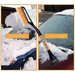 AstroAI 2 Pack 27" Snow Brush and Detachable Deluxe Ice Scraper with Ergonomic Foam Grip for Cars (Heavy Duty ABS, PVC Brush)