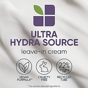 Biolage Ultra Hydra Source Leave-in Cream with Cupuacu Butter | Conditions & Softens Hair | For Very Dry Hair | Vegan | Silicone & Paraben Free | Cruelty Free | 6.7 Fl. Oz