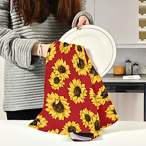 xigua Red Sunflower Kitchen Towels Dish Clothes Soft and Rapid Drying and Absorbent 1PCS Dishcloths Reusable Towels for Kitchen Bathroom Hotel Household Hand Towels 29"X18" inch