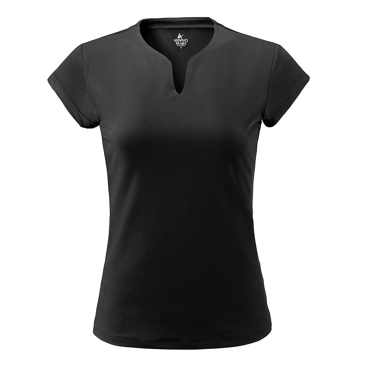 Tennis Shirts for Women Short Sleeves, Solid Golf T Shirts V-Neck Running Shirts(Black,M)