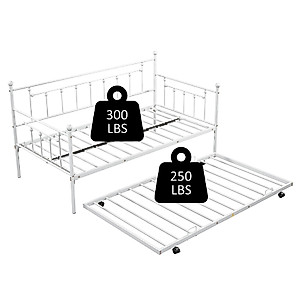 Modern Daybed with a Trundle Twin Size,Daybed Metal Frame with Pullout Trundle for Kids Teens and Adults, No Box Spring Needed,White Gray