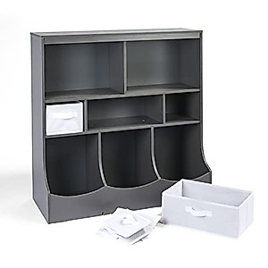 Badger Basket Combo Bin Toy Storage Unit and Book Shelf for Kids with 3 Baskets - Cool Gray