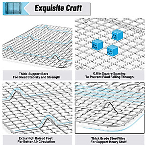 TeamFar Cooling Rack Set of 4, Stainless Steel Grid Cooking Roasting Racks for Various Size Baking Sheet Toaster Oven Pan, Healthy & Heavy Duty, Mirror Finish & Dishwasher Safe