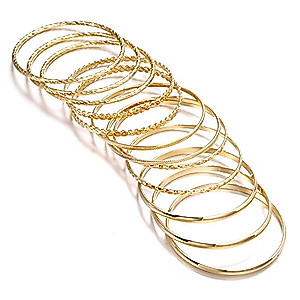 Caiyao Layers Bohemica Stackable Bracelets Set Indian Wedding Multi Textured Pearl Beads Gold Bangle Bracelet Fashion Simple Handcuffs Wrist Bangle for women Jewelry-E