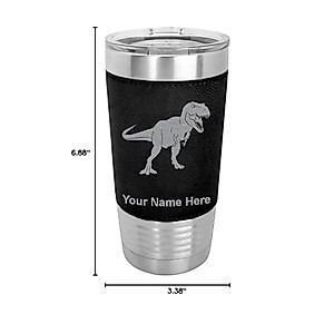 LaserGram 20oz Vacuum Insulated Tumbler Mug, Tyrannosaurus Rex Dinosaur, Personalized Engraving Included (Faux Leather, Black)