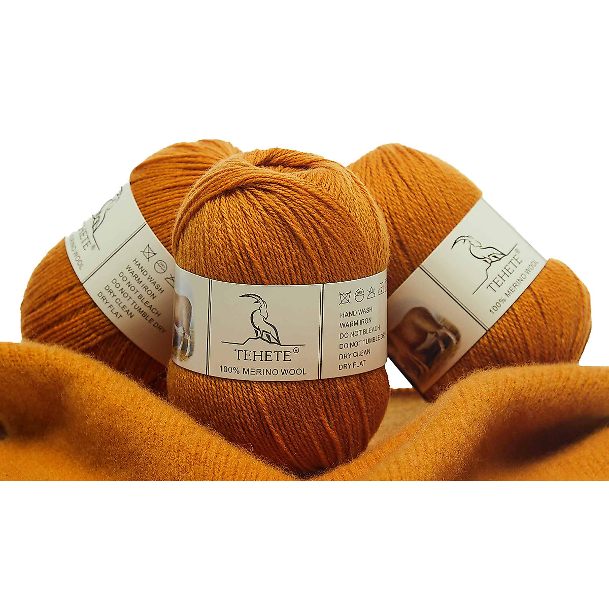 TEHETE 100% Merino Wool Yarn for Knitting 3-Ply Luxury Warm Soft Lightweight Blue Crochet Yarn (Ginger)