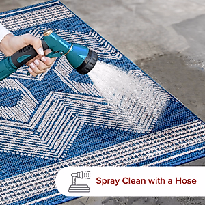 nuLOOM 4x6 Outdoor/Indoor Ranya Tribal Area Rug, Blue, Geometric Design, Stain Resistant, Highly Durable, For Patio, Balcony, Bedroom, Dining Room, Living Room, Bathroom