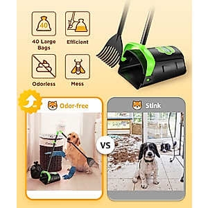 PETNOZ LIFE Large Swivel Bin & Rake Pooper Scooper with 40 Waste Bags, 36" Long Handle & 4 Bag Hooks Adjustable Dog Pooper Scooper for Large Dogs and Pets, Portable Non-Breakable Dog Poop Scooper