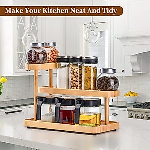 Bumtosc Bamboo Cosmetics Organizer for Bathroom Bedroom and Kitchen Multi Functional Storage Rack for Perfume Cosmetics Condiment Office Supplies Makeup Organizer for Vanity