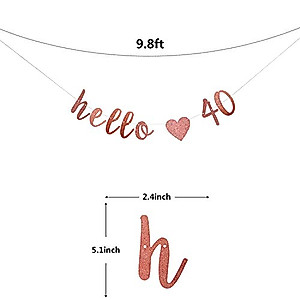 Glitter Hello 40 Birthday Banner - Great for 40th Birthday Wedding Party Decorations - Funny Forty Birthday Sign Party Decor