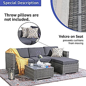 Patiorama 5 Piece Outdoor Patio Furniture Set, Outdoor Sectional Conversation Set, All-Weather Grey PE Wicker w/Dark Grey Cushions, Outdoor Backyard Porch Garden Poolside Balcony Furniture Set