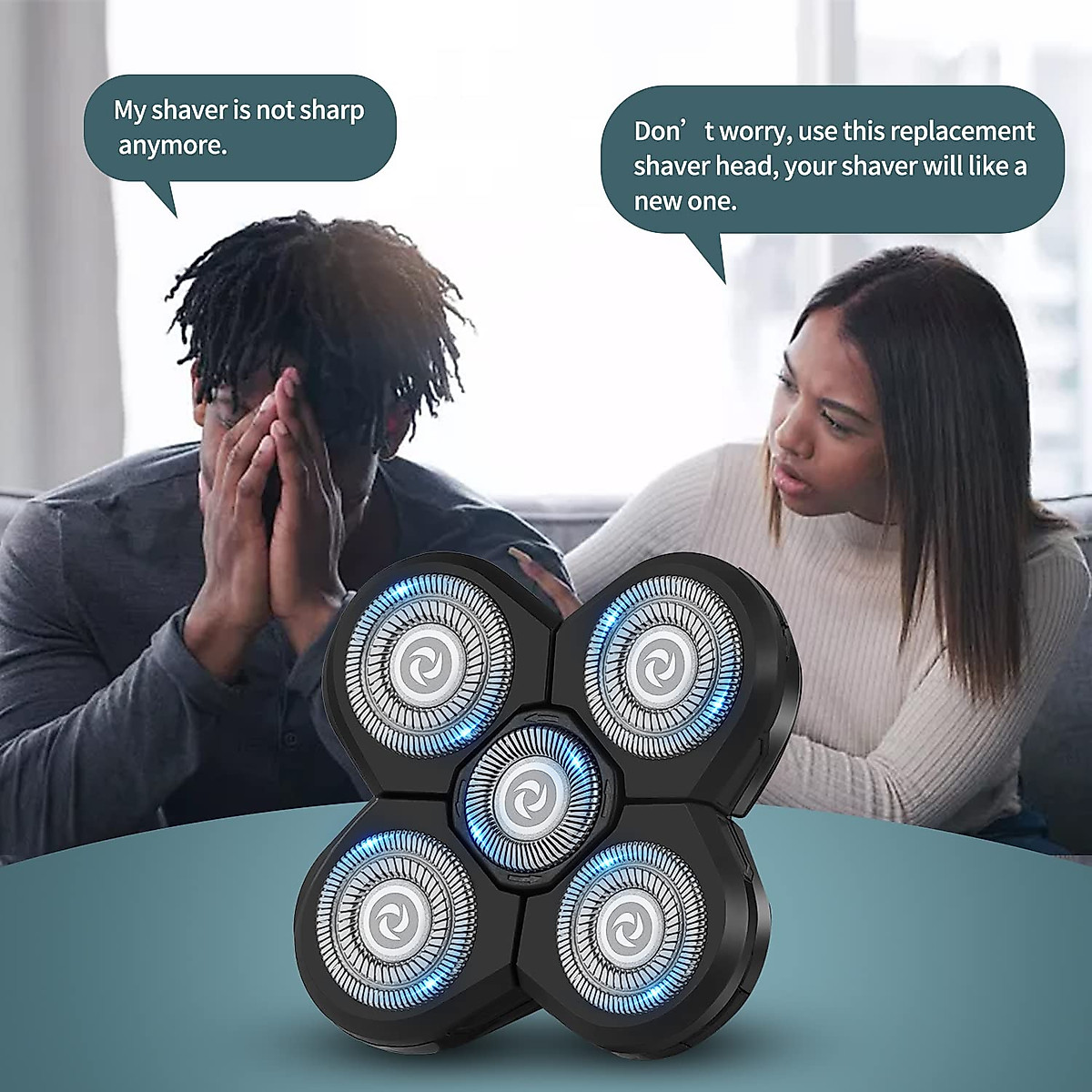 Vsmooth Electric Shaver Replacement Head - Shavers for Bald Men Replaceable Head - Waterproof Blades for Men Replacement Shaving Heads - Wet & Dry Electric Razor Floating Replacement Blade Head