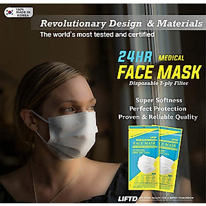 [Made in Korea] Lift’D 3-Layer WHITE Medical Face Masks - 50 Masks, Super Soft, Odorless, Non- Skin Irritation Non- Woven Fabric, Comfortable Elastic Earloop, Protection Covering