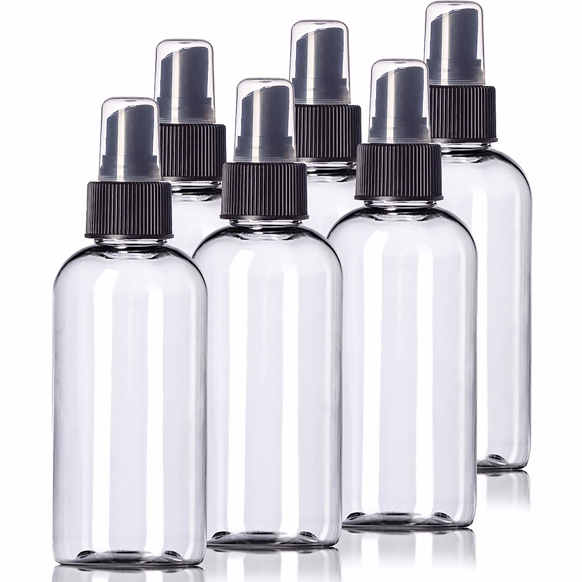 4oz Plastic Clear Bottles (6 Pack) BPA-Free Squeeze Containers with Spray Cap, Labels Included