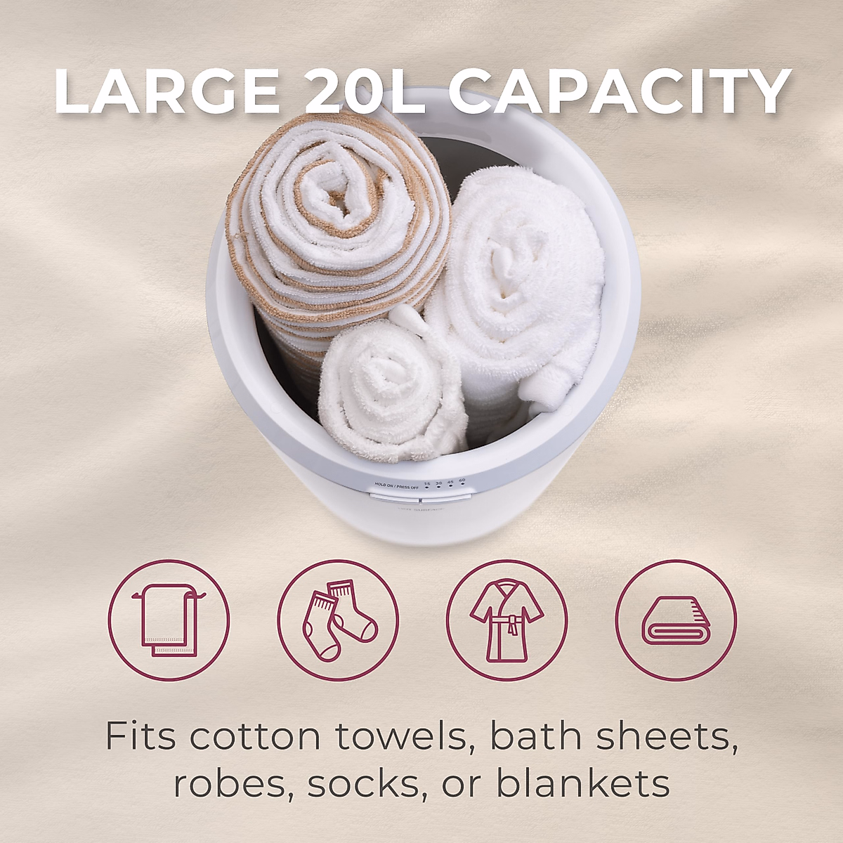 Zadro Large Hot Towel Warmer Bucket Timer Electric Towel Warmer for Bathroom Auto-Shut Off Heated Towel Warmer Spa (Large | 20L | 12" Dia. x 21" Tall, White/Blue)