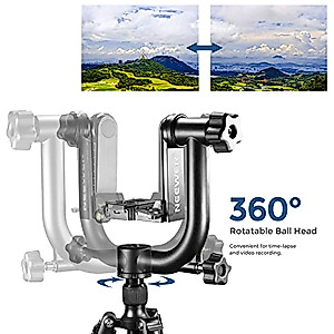 Neewer Professional Heavy Duty Metal 360 Degree Panoramic Gimbal Tripod Head with Standard 1/4'' Quick Release Plate and Bubble Level for DSLR Cameras up to 30lbs/13.6kg