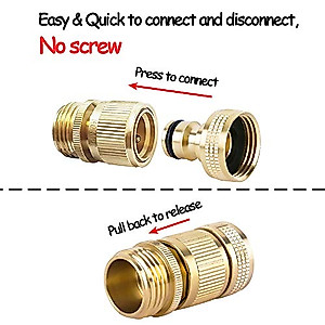 HQMPC Garden Hose Quick Connect Solid Brass Quick Connector Garden Hose Fitting Water Hose Connectors 3/4 inch GHT (2SETS)