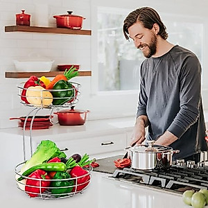 Bextsrack 2-Tier Countertop Fruit Basket Bowl with Banana Hanger, Metal Wire Fruits Stand Holder Storage Organizer for Kitchen, Silver