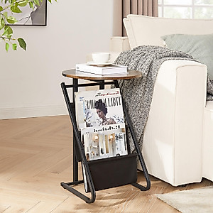 JOIN IRON End Table with Magazine Holder,Multifunction Magazine Rack with 2 Pockets,Newspaper Stand,Side Table for Living Room,Bedroom,Home Office,Small Space,Easy to Move and Assemble