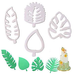4 pcs Tropical Leaf Cookie Cutter, Palm Leaves Fondant Cutters Mold Hawaiian Green Fondant Leaf Cookie Cutter for Gum Paste, Sugarcraft Candy, Luau Cake Decorating