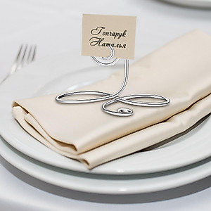 Sinload 24 Pcs Place Card Holders Table Number Holders Silver Small Card Stands Display Photos Picture Clips Elegant Wire Buffet Labels for Food Dinner Parties Weddings Reception Events