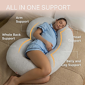 EKLO Pregnancy Pillows, C-Shape Full Body Pillow – Jersey Cover Light Grey – Maternity Must Haves, Great for Sleeping, Resting - Full Body Support