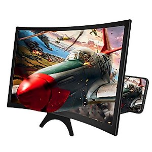 Newseego 12 Inches Phone Screen Magnifier, 3D HD Movie Screen Magnifying with Curved Surface Design Movies Videos Amplifier Foldable Phone Stand Screen Amplifier for All Smartphone - Black