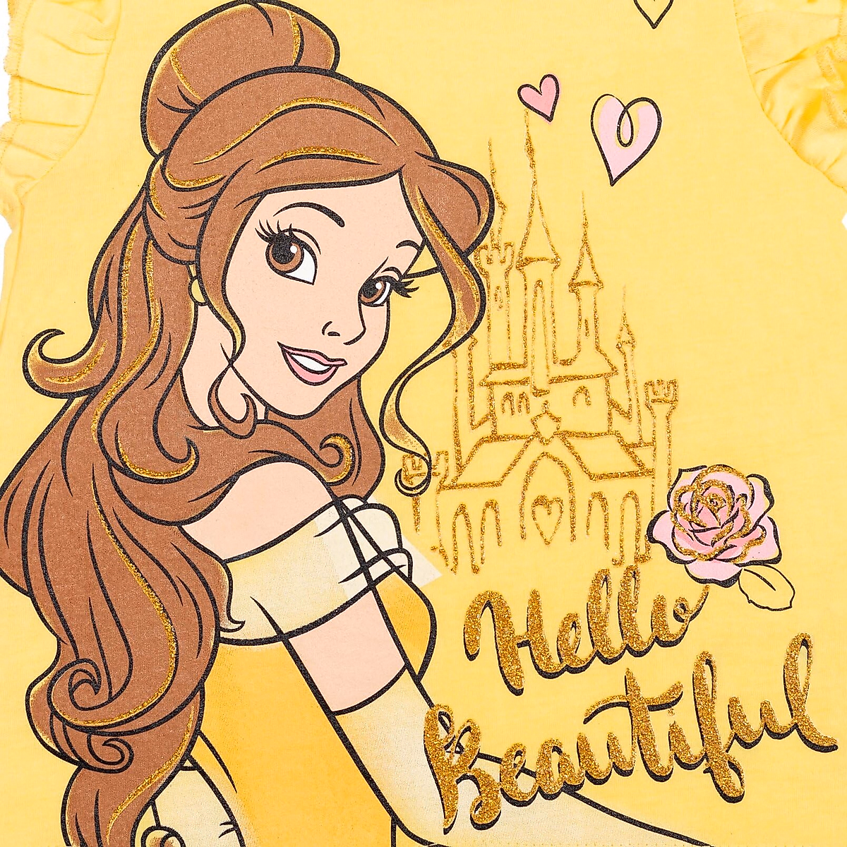 Disney Princess Belle Toddler Girls T-Shirt and French Terry Shorts Outfit Set 3T