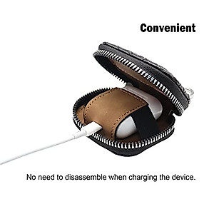 Jeriwell Leather Earphone Case Pouch with Keychain Clip for Wireless Headphone Plaid Weave Pattern Design Earbuds Carrying Cases for AirPods Pro 1/2/3 Generation (Black-Square)