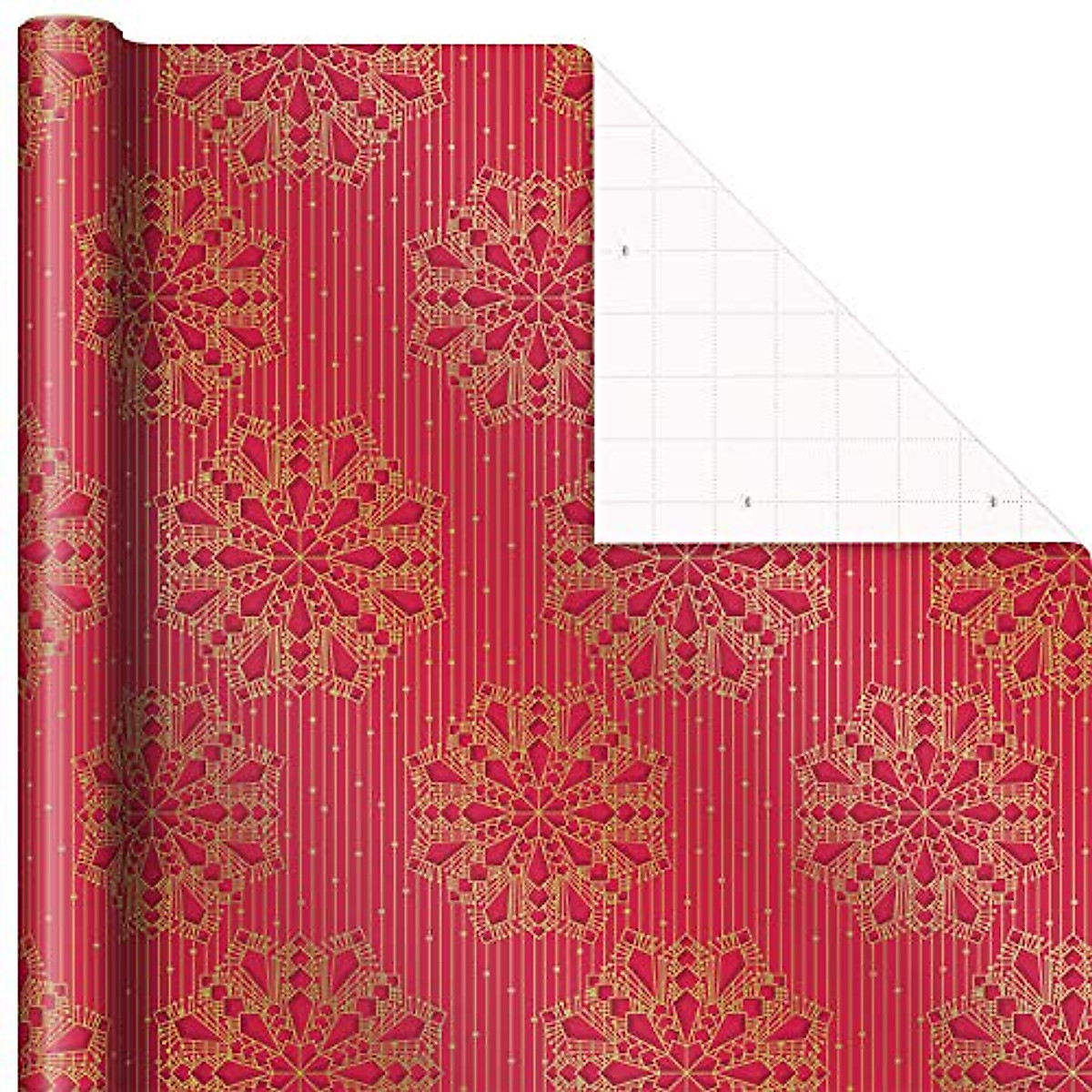 Hallmark Victorian Christmas Wrapping Paper with Cut Lines on Reverse (3 Rolls: 120 sq. ft. ttl) Luxe Florals & Snowflake Patterns, Dark Reds, Forest Greens