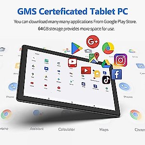 PRITOM M20 10'' Tablet with Case, Android 12 Tabletas, 3G RAM, 64 GB ROM, 512 GB Expandable, Quad-Core 1.6GHz Processor, 6000mAh, HD IPS Touchscreen, Dual Camera, WiFi 6, Bluetooth, FM, USB C