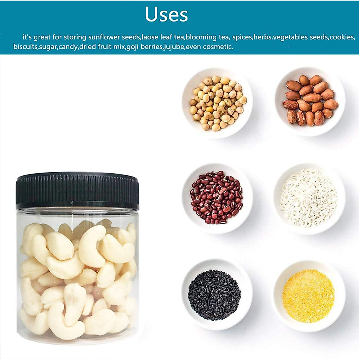 16oz Plastic Jars With Lids, Airtight Container for Food Storage, Clear Plastic Jars Ideal For Dry Food, Peanut Butter, Honey Jam,Cosmetics, Cream, Bathroom and Storage(set of16)