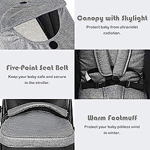 BABY JOY Baby Stroller, 2 in 1 Convertible Carriage Bassinet to Stroller, Pushchair with Foot Cover, Cup Holder, Large Storage Space, Wheels Suspension, 5-Point Harness (Gray)