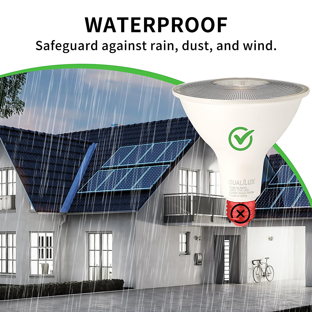 Qualilux Dusk to Dawn PAR38 LED Light Bulbs, Daylight 5000K, 150W Equivalent, 1700LM, Auto On/Off Light Sensor Bulb, E26, 17W 2 Pack, HQ-H033