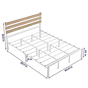 GreenForest Bed Frame Queen Size with Wooden Headboard Platform Bed with Metal Support Slats and Twin Bed Frame Tool-Free Assembly Metal Platform