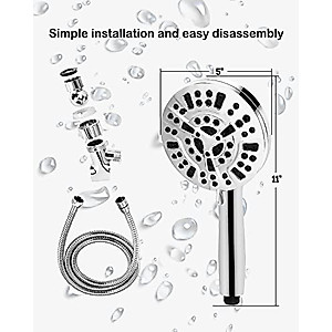 NIKISHAP 10-Mode Shower Head with High Pressure, Polished Finish, Handheld Design, Adjustable Bracket, 5 Ft Hose, and Built-in Power Wash to Clean Tub, Tile, and Pets