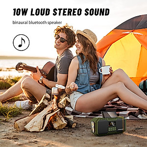 Emergency Radio 10W IPX5 Waterproof Bluetooth Speaker,Portable Digital AM FM Radio with Flashlight/Strobe Light,3 Mode Reading Lamp,Hand Crank WB NOAA Weather Solar Radio,4000mAH Cell Phone Charger