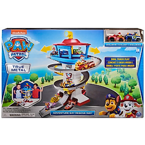Paw Patrol, True Metal Adventure Bay Rescue Way Toy Playset with 2 Exclusive Die-Cast Vehicles, 1:55 Scale