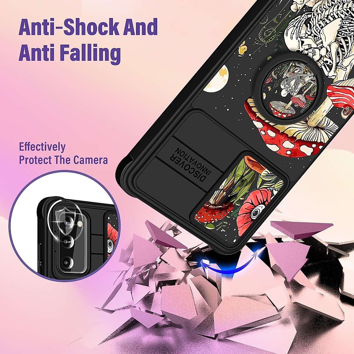 Funermei (2in1 for Samsung Galaxy S20 FE Case for Women Cute Girls Cover Skull Skeleton Goth Fun Funny Spooky Horror Gothic Design with Camera Cover + Ring Stand Funda for Galaxy S20 FE 5G Phone Case