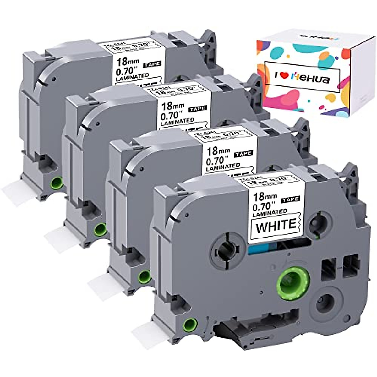 Hehua 18mm 0.7 Extra Strength Adhesive Laminated White Tape Compatible for Brother TZe-S241 TZeS241 TZ-S241 TZS241 for Ptouch PT D400 D600, 3/4'' x 26.2ft Black on White, 4 Pack