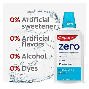 Colgate Zero for Healthy Gums Alcohol Free Mouthwash with CPC (Cetylpyridinium Chloride), Natural Spearmint - 515 mL, 17.4 Fluid Ounce
