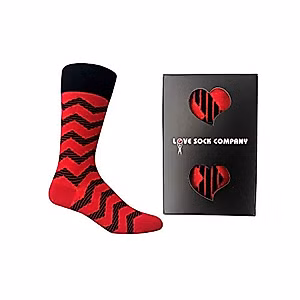 Love Sock Company Zig Zag Red Dress Socks Black Stripes - Individually Gift Box - Groomsmen socks - Christmas stocking Stuffers - Organic Cotton - Made in Europe (Red, 1)
