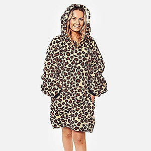 Dreamscene Leopard Print Oversized Hoodie Blanket Wearable Sherpa Fleece Throw