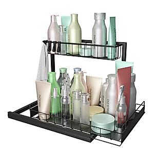 Under Sink Organizers and Storage, Terfik Under Sink Organizer, Pull Out Cabinet Organizer with Sliding Drawer, Multi-Use Under Cabinet Organizer, Under Sink Storage for Bathroom Kitchen Organization