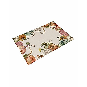 Fall Pumpkin Outdoor Rug for Patio/Deck/Porch, Non-Slip Area Rug 5 x 8 Ft, Thanksgiving Autumn Maple Leaf Colorful Pumpkin Indoor Outdoor Rugs Washable Area Rugs, Reversible Camping Rug Carpet Runner