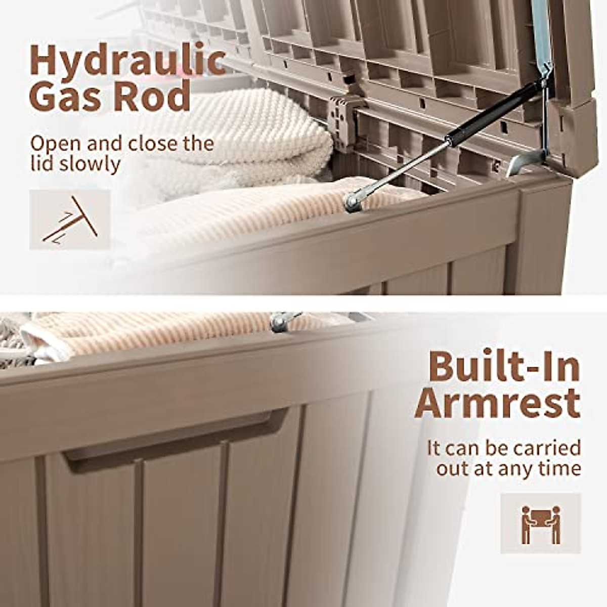 JUMMICO 150 Gallon Resin Deck Box Larage Outdoor Storage Box Waterproof UV Resistant Lockable Storage Container for Patio Furniture, Toys, Cushions, Garden Tools (Yellow)