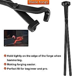 Blacksmith Forging Tools Knife Making Tongs Set Fire Tongs Anvil Blacksmithing Tongs Forge Tools Includes V-Bit Bolt Tongs, Wolf Jaw Tongs, Flat Tongs, Blade Tongs (Pack of 4)