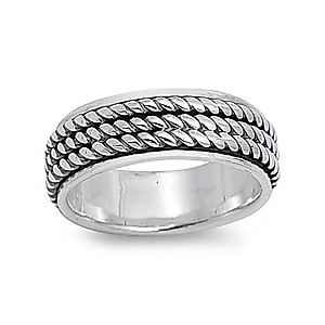 DoubleAccent Sterling Silver Wedding Band Braided Rope Disign Spinner Ring (Size 4 to 14) Size 13